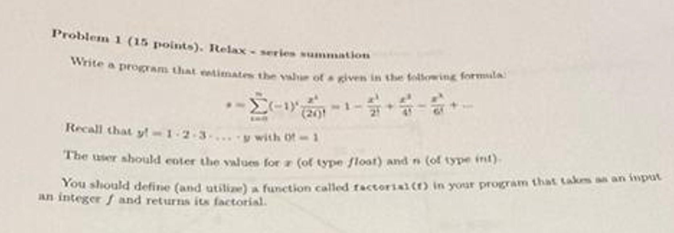 Solved Problem 1 (15 froints): Relax-series summintion Write | Chegg.com