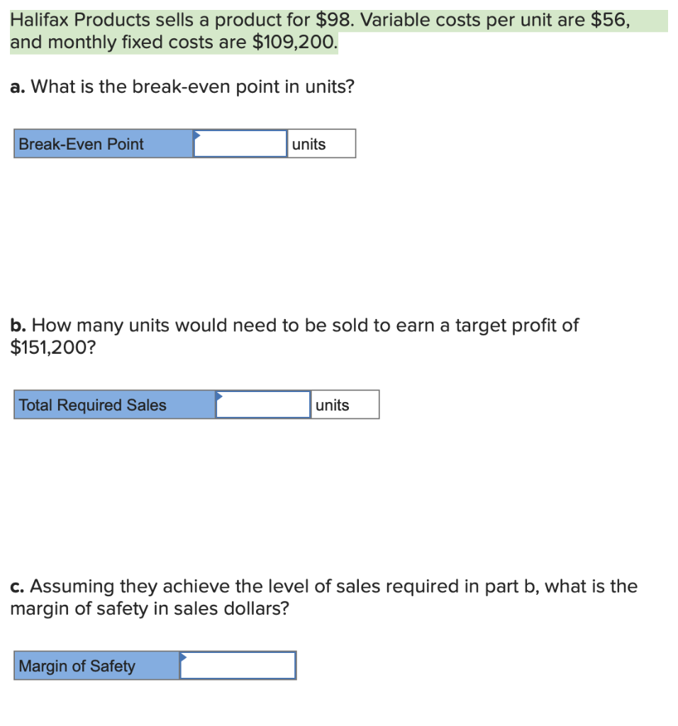 Solved Halifax Products sells a product for $98. Variable | Chegg.com