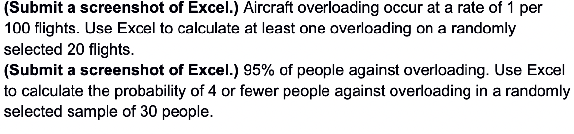 Solved (Submit a screenshot of Excel.) Aircraft overloading | Chegg.com