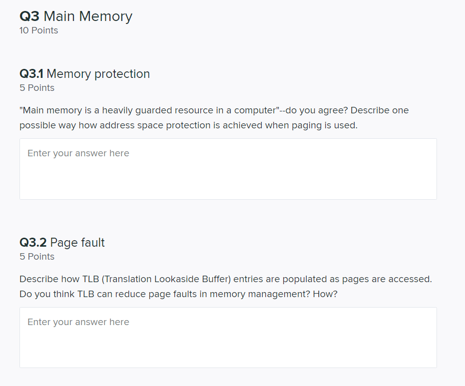Solved Q3 Main Memory 10 Points Q3.1 Memory protection 5 | Chegg.com