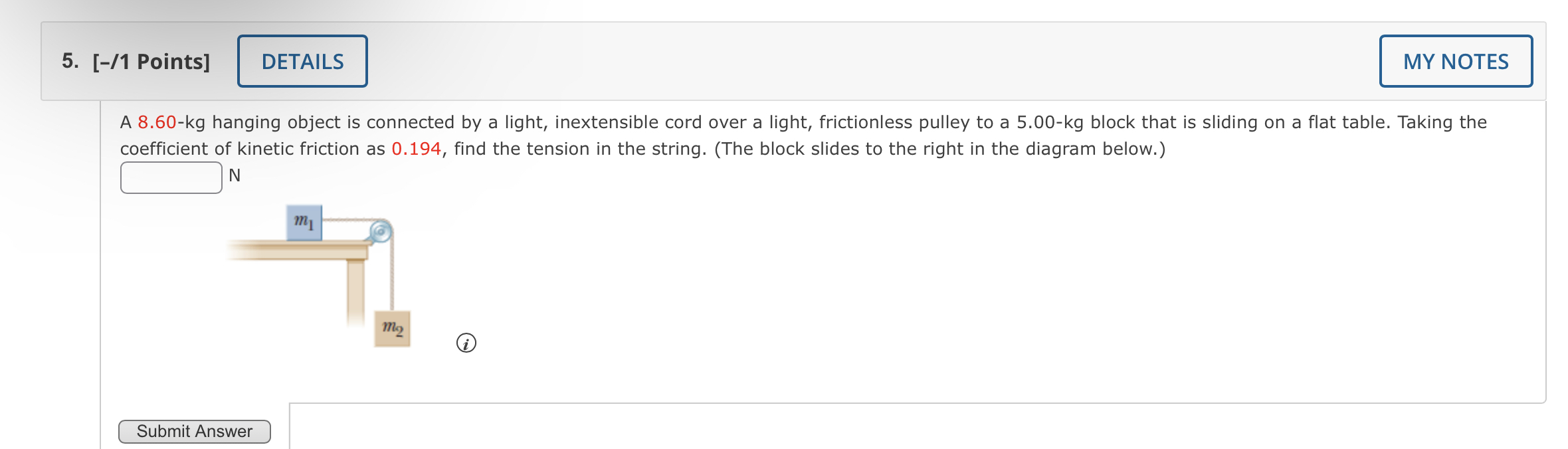 Solved A 8.60−kg hanging object is connected by a light, | Chegg.com