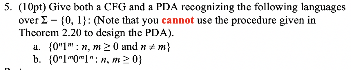 Solved 5. (10pt) Give both a CFG and a PDA recognizing the | Chegg.com
