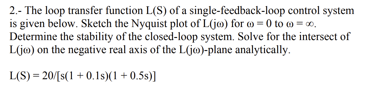Solved 2.- The loop transfer function L(S) of a | Chegg.com