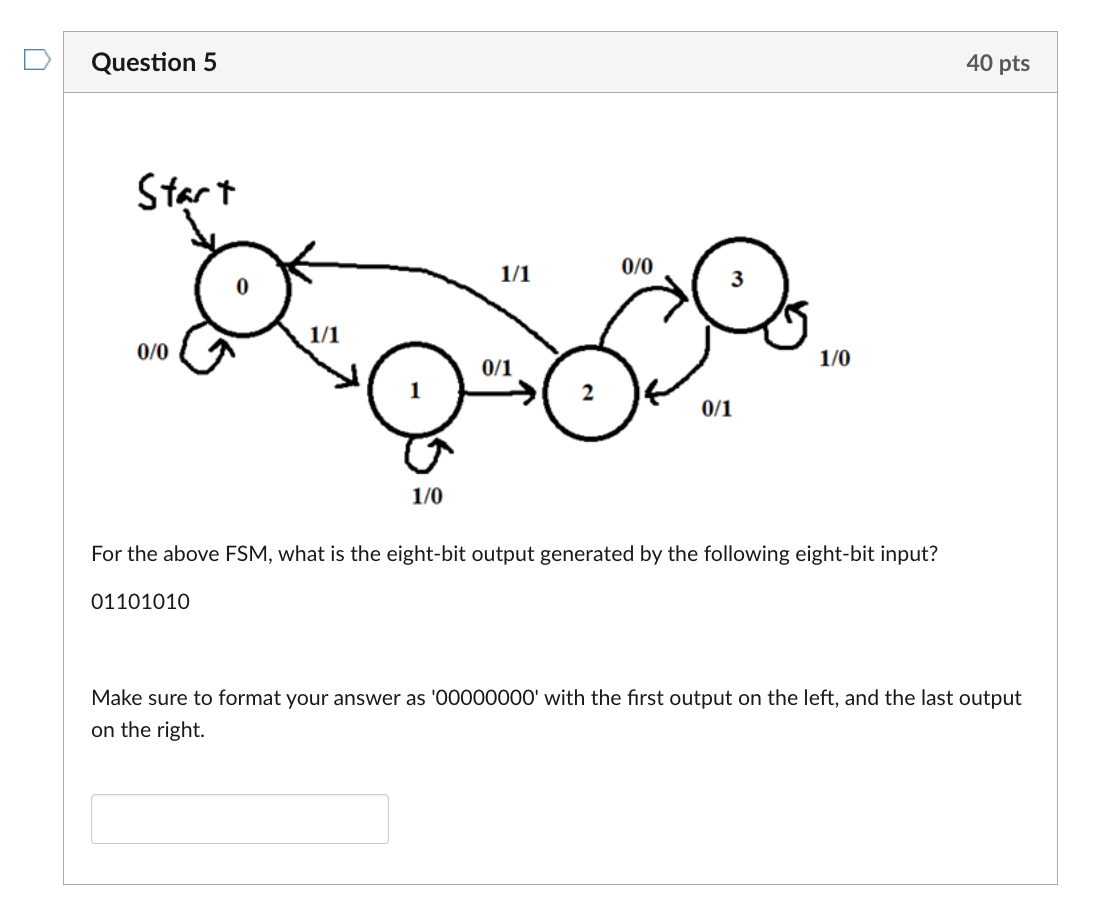 Solved For the above FSM, what is the eight-bit output | Chegg.com