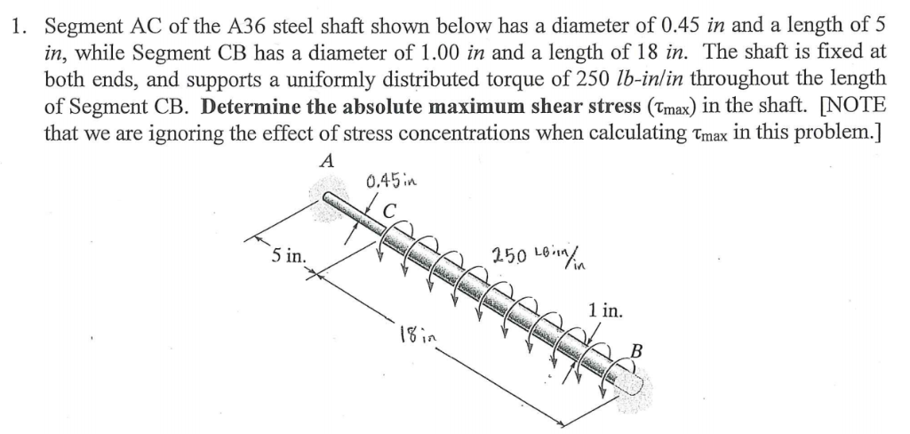 Solved 1. Segment AC of the A36 steel shaft shown below has | Chegg.com