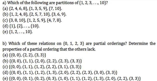 Solved a) Which of the following are partitions of {1, 2, | Chegg.com