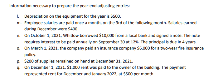 Solved The general ledger of the Whitlow Manufacturing | Chegg.com