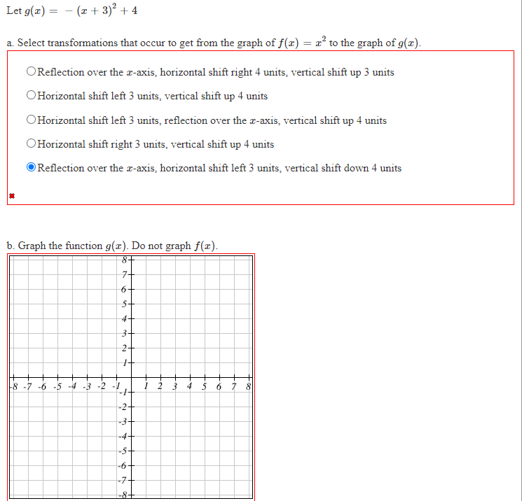 Solved Let g(x)=−(x+3)2+4 a. Select transformations that | Chegg.com