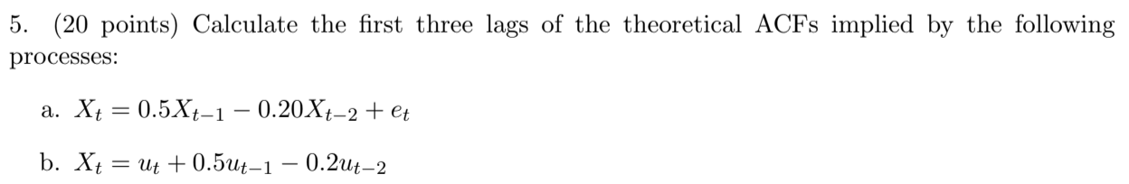 Solved 5. (20 points) Calculate the first three lags of the | Chegg.com