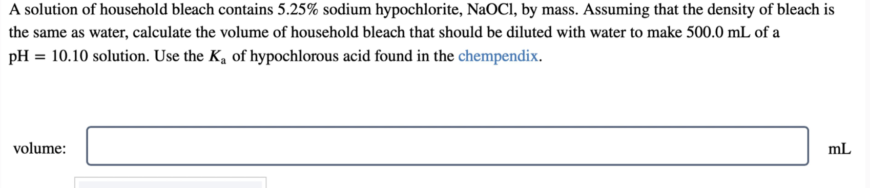 Solved A solution of household bleach contains 5.25% ﻿sodium | Chegg.com