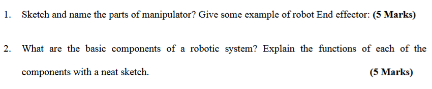 Solved 1. Sketch and name the parts of manipulator? Give | Chegg.com