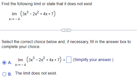 Solved Find the following limit or state that it does not | Chegg.com