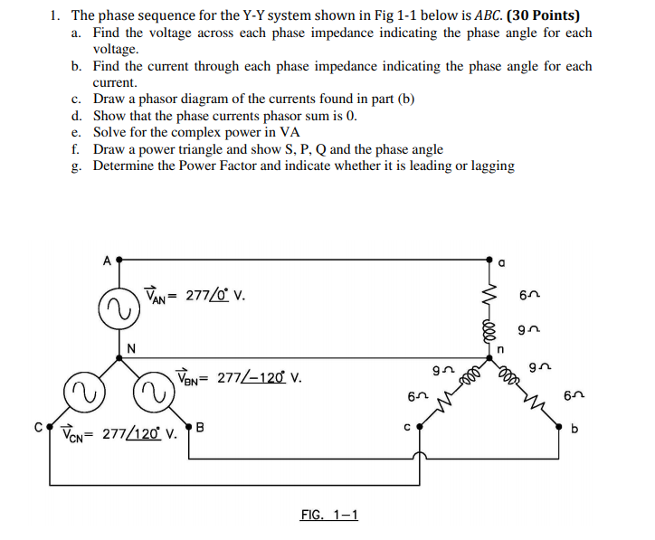 Solved 1. The phase sequence for the Y-Y system shown in Fig | Chegg.com