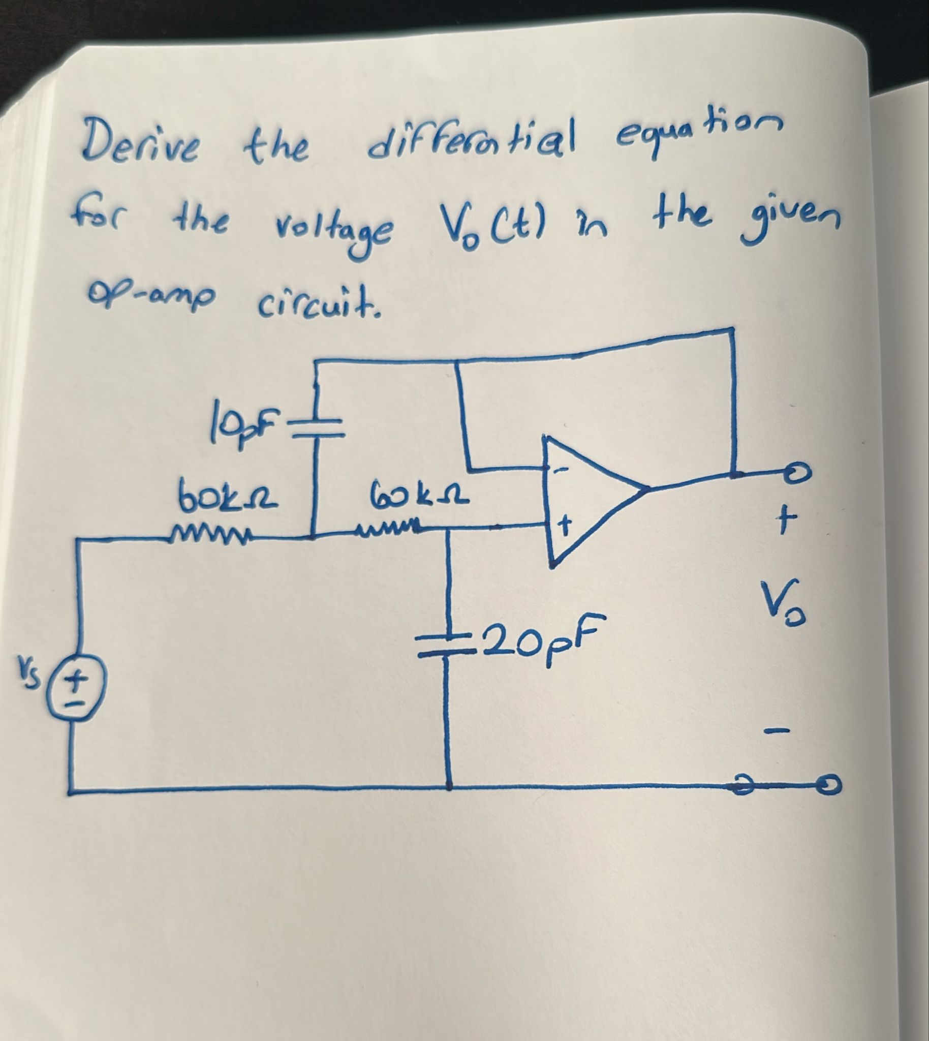 Solved Derive the differatial equationfor the voltage V0(t) | Chegg.com