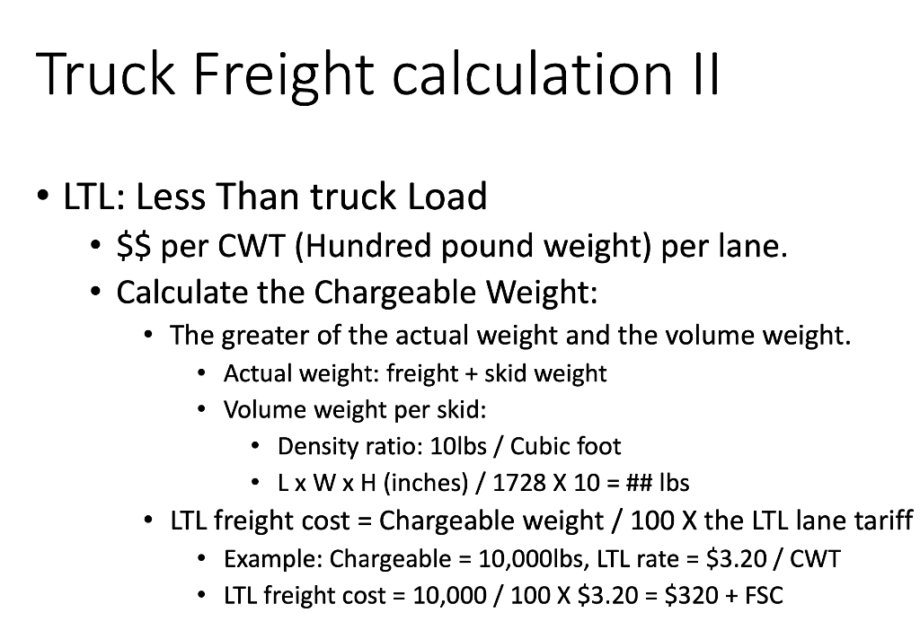 Truck Freight calculation II • LTL: Less Than truck | Chegg.com