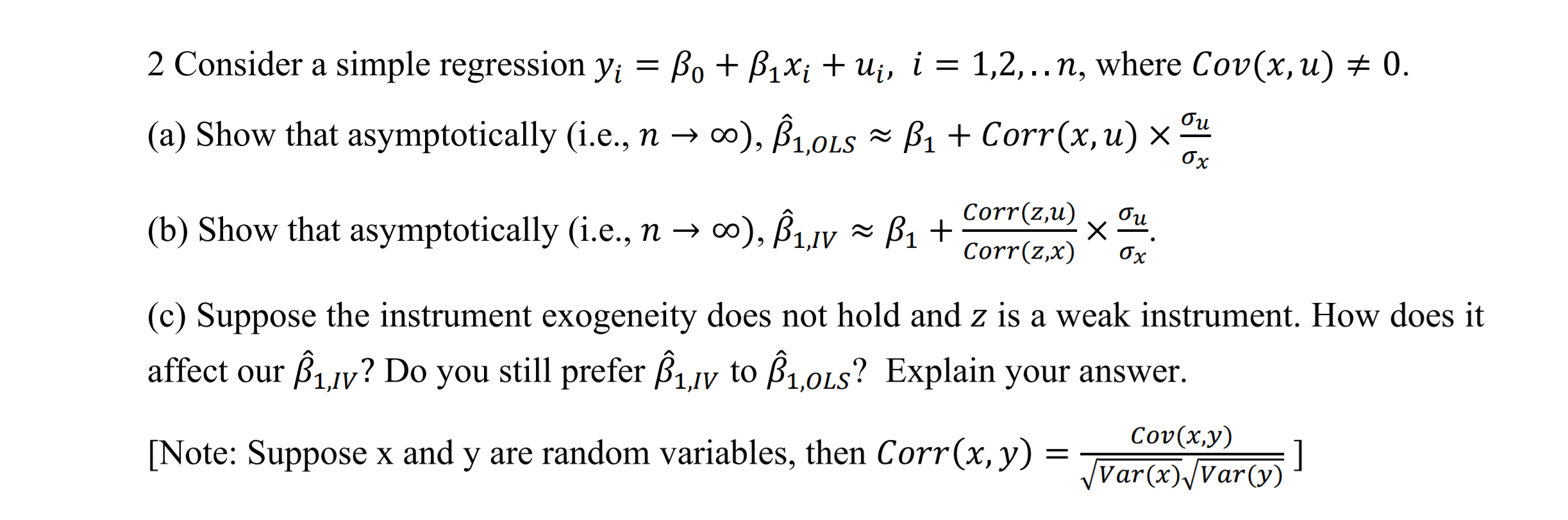 2 Consider a simple regression yi = Bo + B1Xi + Uị, i | Chegg.com