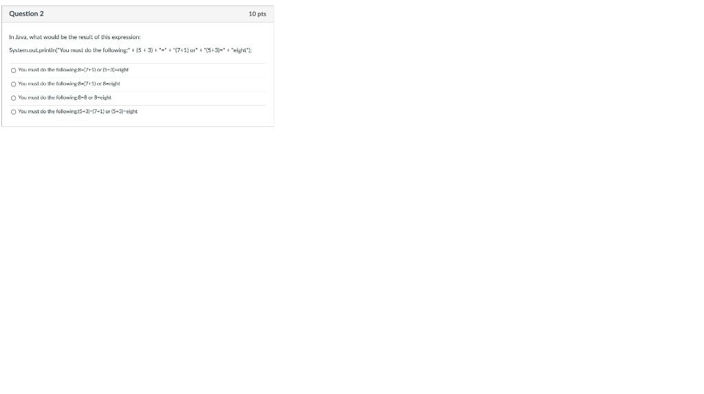 Solved In Java, what would be the result of this expression: | Chegg.com