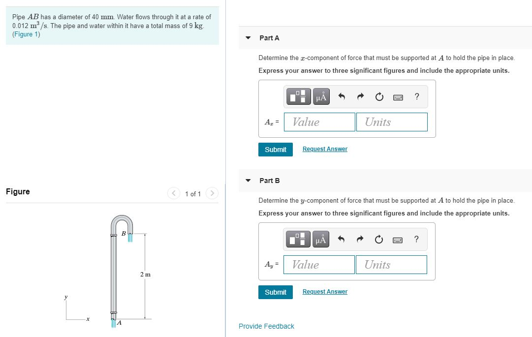 Solved Pipe AB has a diameter of 40 mm. Water flows through | Chegg.com