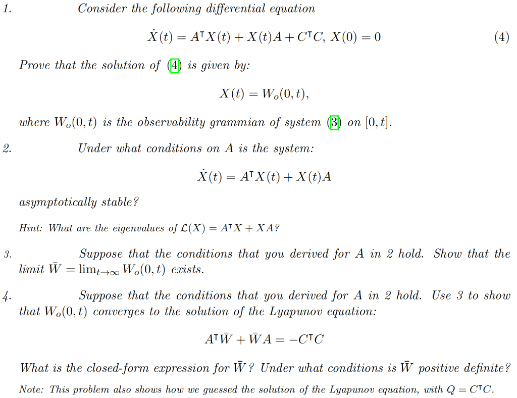 Observability/Controllability and internal stability | Chegg.com