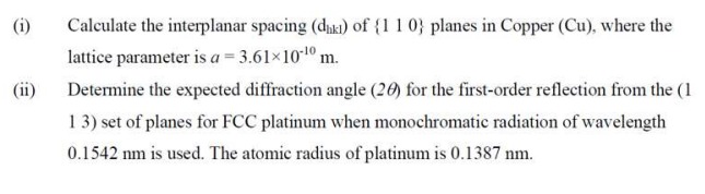 Solved (i) Calculate the interplanar spacing (dhkl) of {110} | Chegg.com