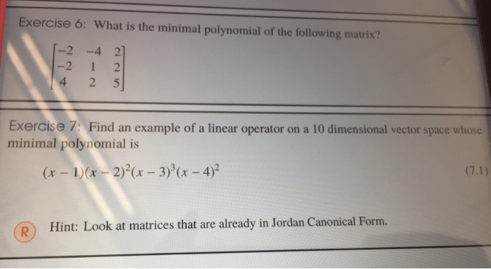 Solved What is the minimal polynomial of the following | Chegg.com