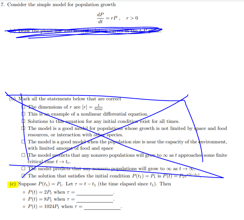 Solved 7. Consider the simple model for population growth dP | Chegg.com