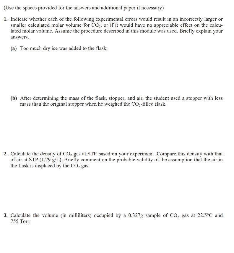 Solved (Use the spaces provided for the answers and | Chegg.com