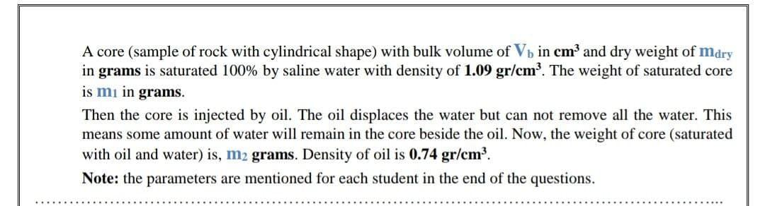 A core ( sample of rock with cylindrical shape ) with | Chegg.com