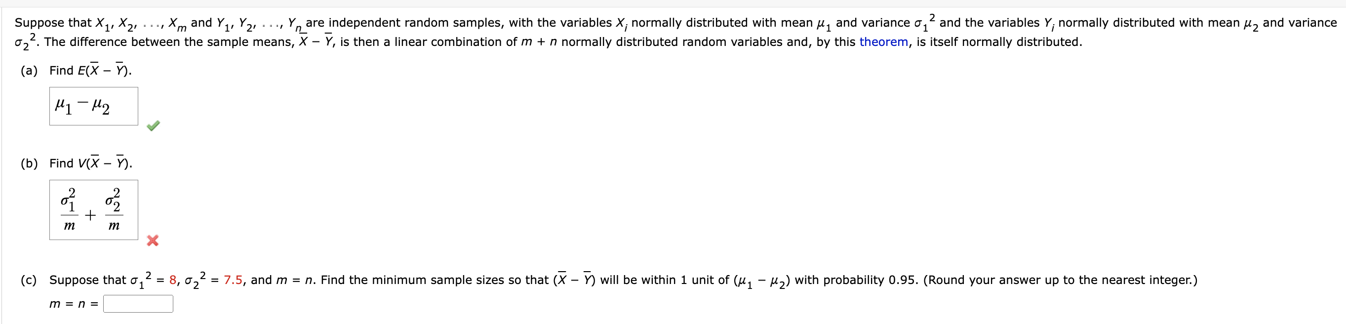Solved σ22. ﻿The difference between the sample means, | Chegg.com