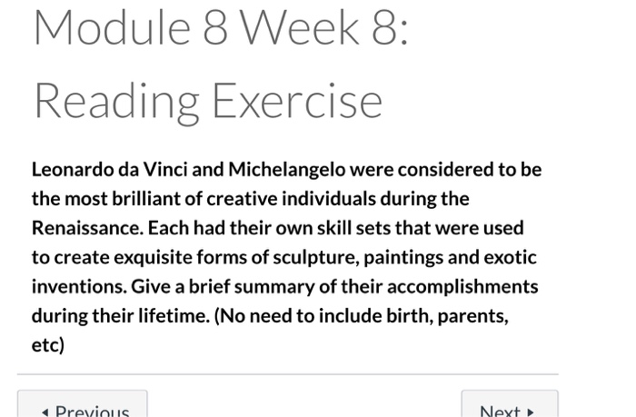 Solved Module 8 Week 8: Reading Exercise Leonardo da Vinci | Chegg.com