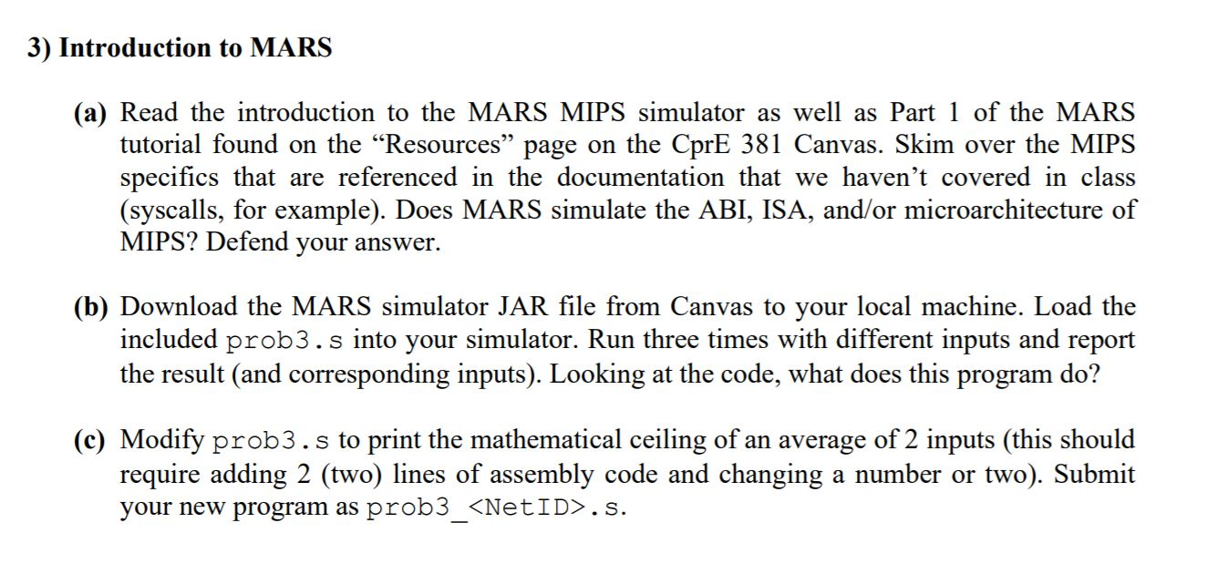 3) Introduction to MARS (a) Read the introduction to | Chegg.com