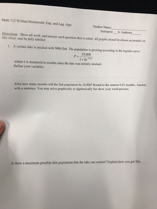 Solved Math 112 Written Homework: Exp. and Log. App. Student | Chegg.com