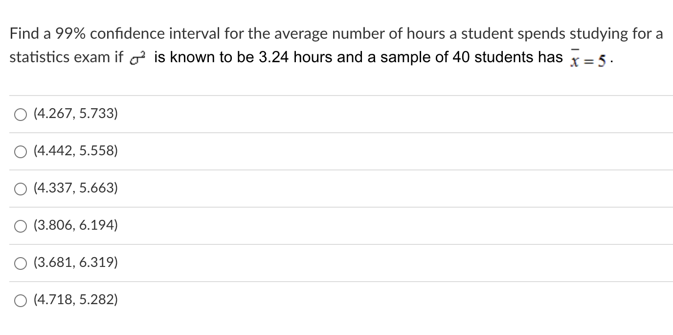 Solved Find a 99% confidence interval for the average number | Chegg.com