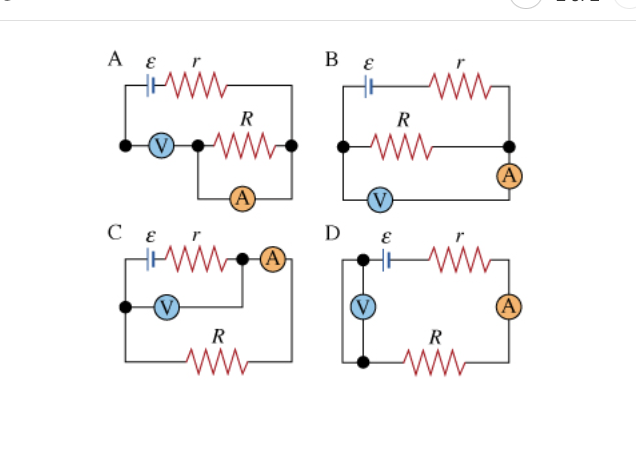 Solved In which diagram(s) (labeled A - D) is the ammeter | Chegg.com