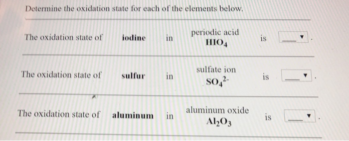 Solved Determine the oxidation state for each of the | Chegg.com