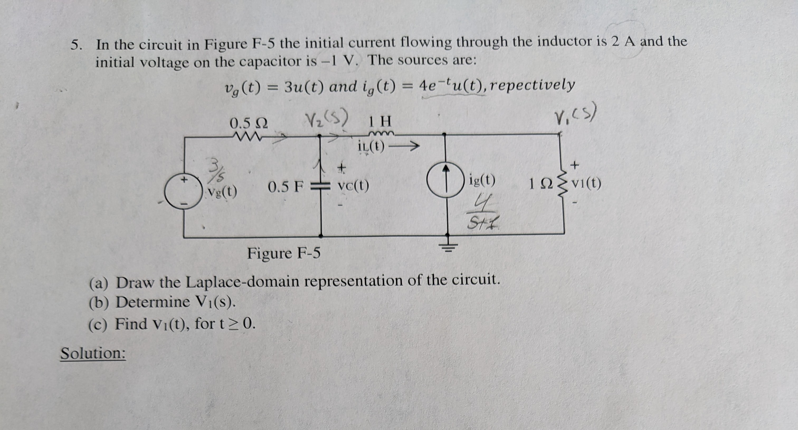 Solved 5. In the circuit in Figure F-5 the initial current | Chegg.com