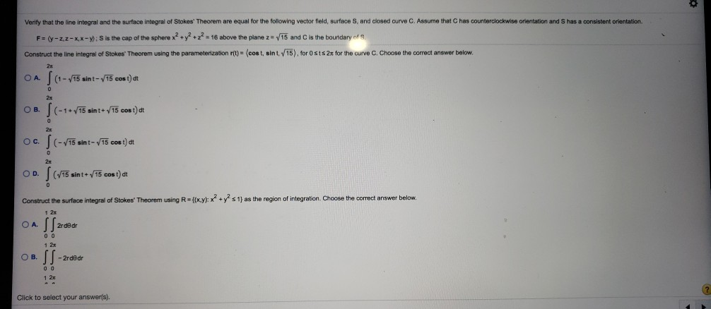 Solved Verify that the line integral and the surface | Chegg.com