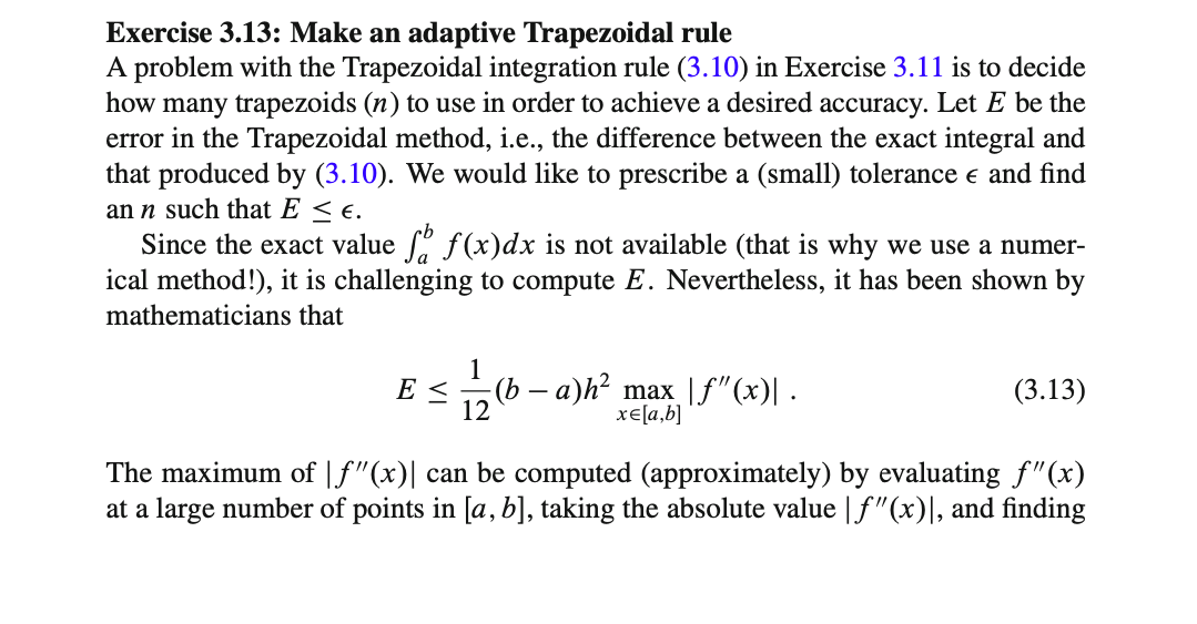Solved Exercise 3.13: Make an adaptive Trapezoidal rule A | Chegg.com