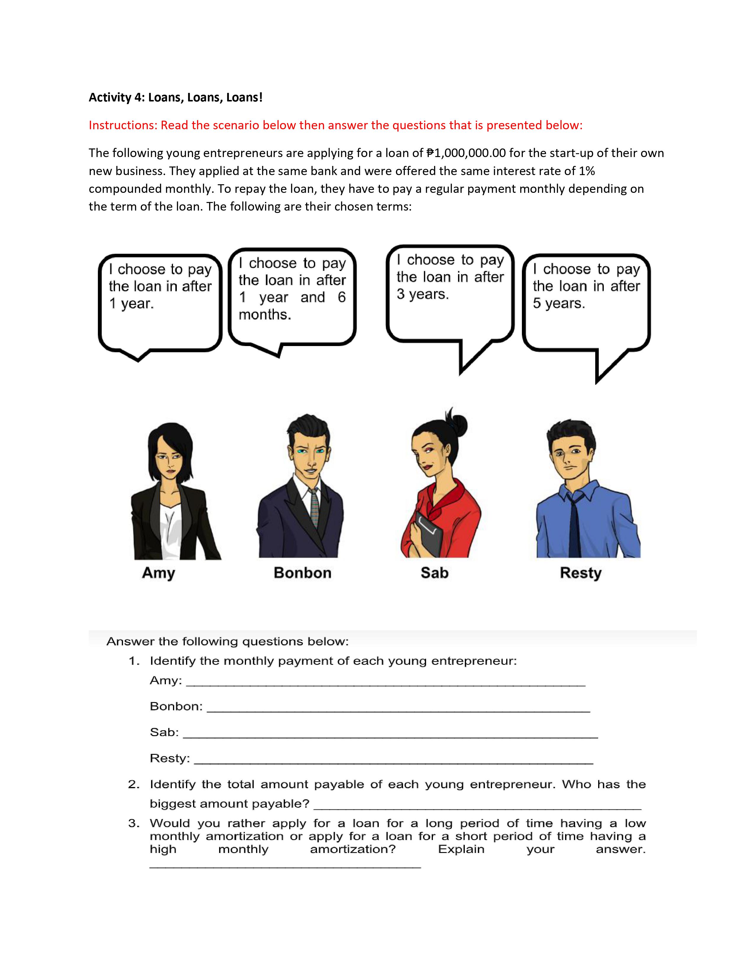 Solved Activity 4: Loans, Loans, Loans!Instructions: Read | Chegg.com