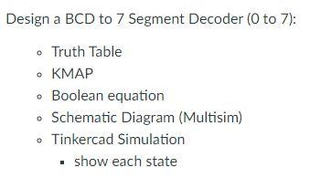 Solved Design a BCD to 7 Segment Decoder (O to 7): Truth | Chegg.com