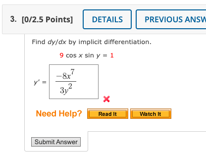 Solved Find dy/dx by implicit differentiation. | Chegg.com