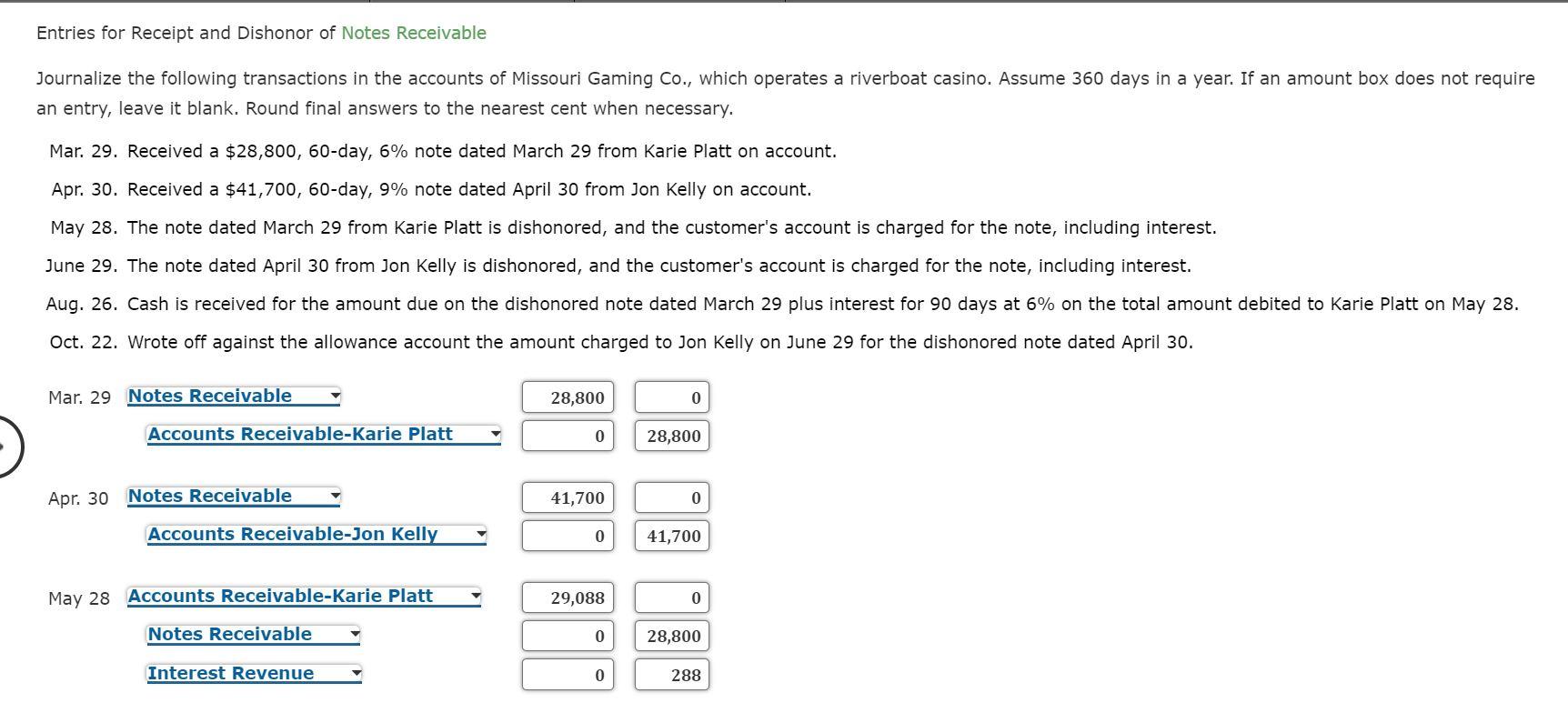 Solved Entries for Receipt and Dishonor of Notes Receivable | Chegg.com