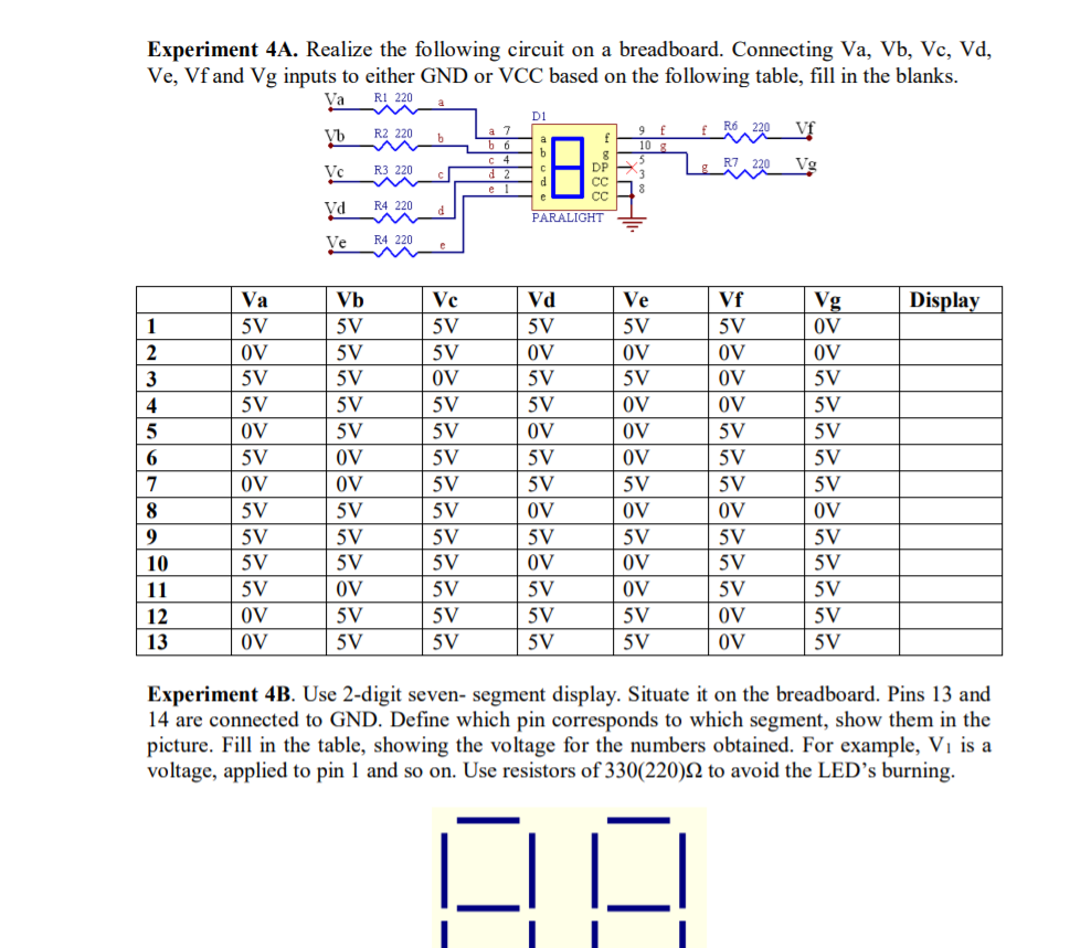 Solved Experiment 4A. Realize the following circuit on a | Chegg.com