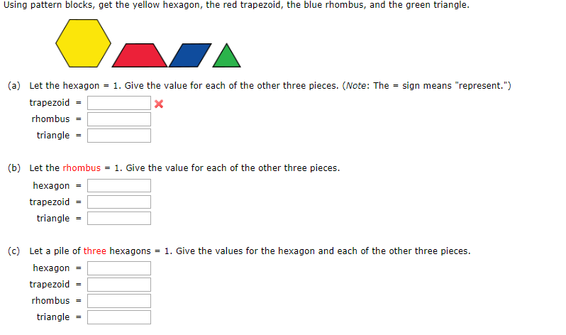 Solved Using pattern blocks, get the yellow hexagon, the red | Chegg.com