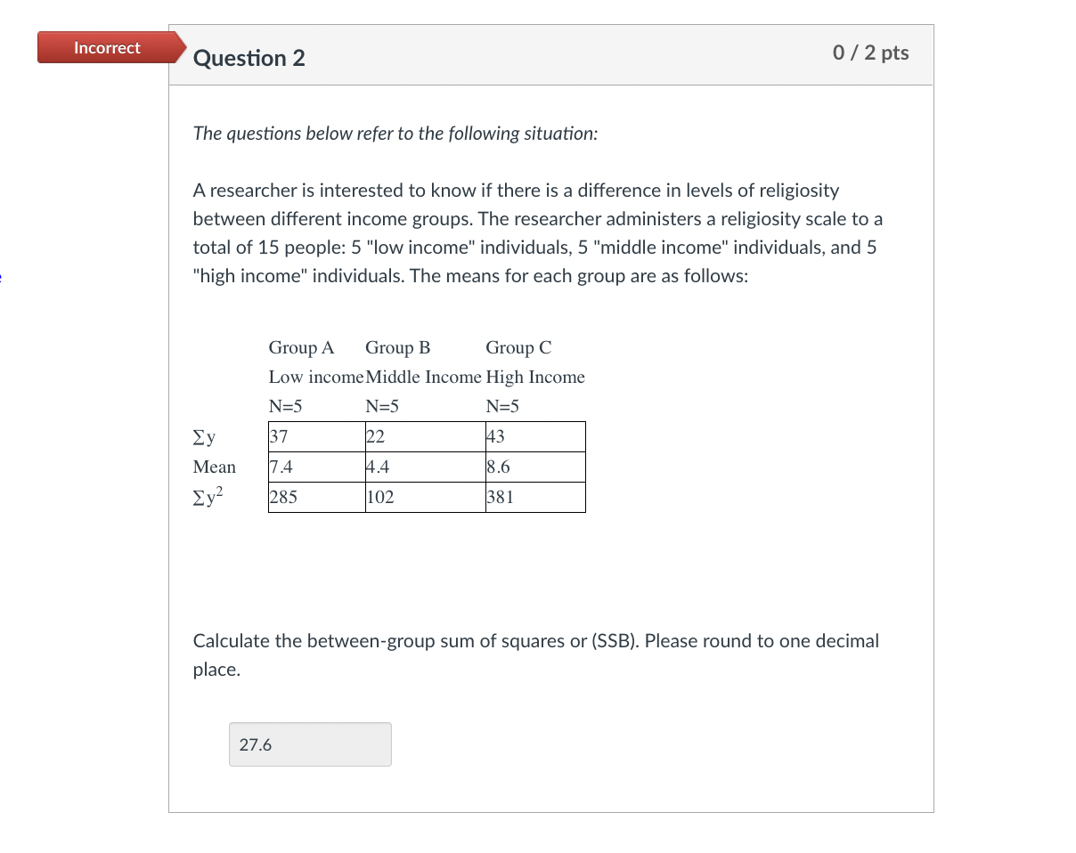 Solved Incorrect Question 2 0/2 pts The questions below | Chegg.com