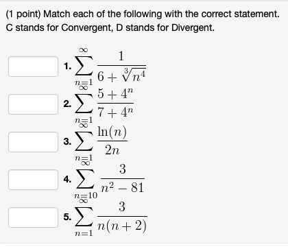 Solved (1 point) Match each of the following with the | Chegg.com