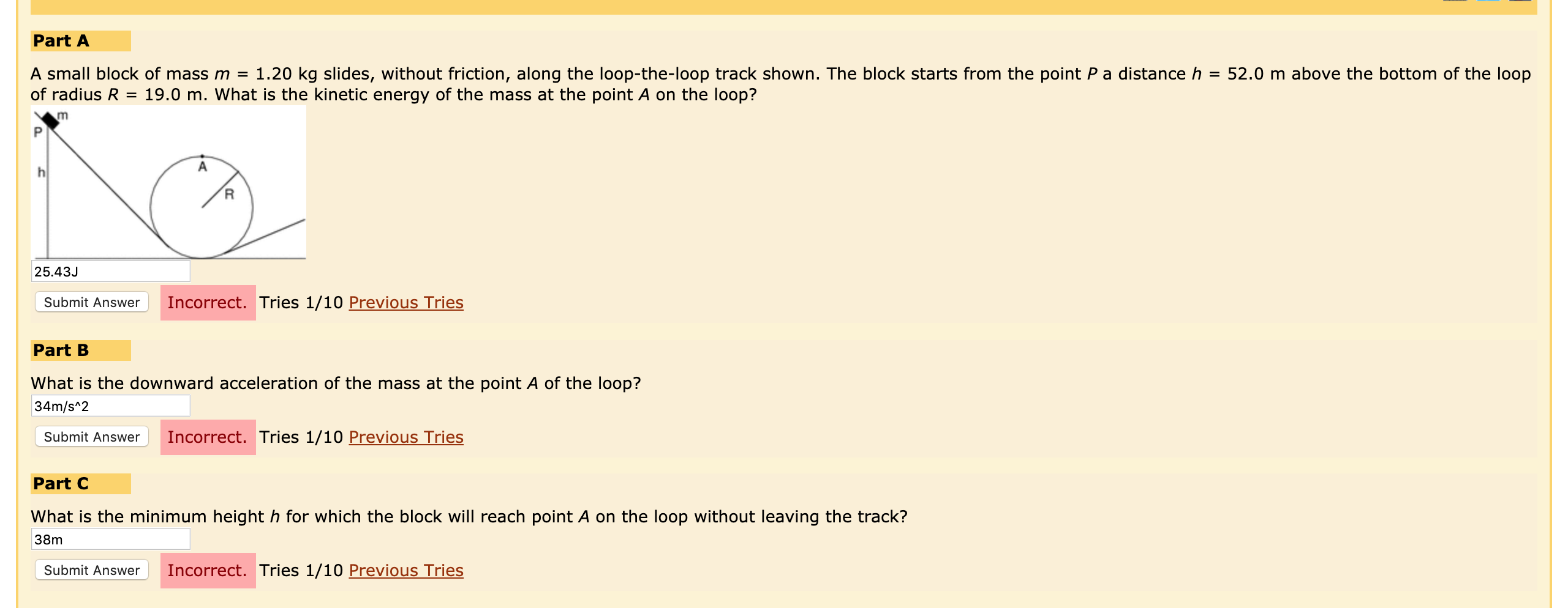 Solved Part A A small block of mass m = 1.20 kg slides, | Chegg.com