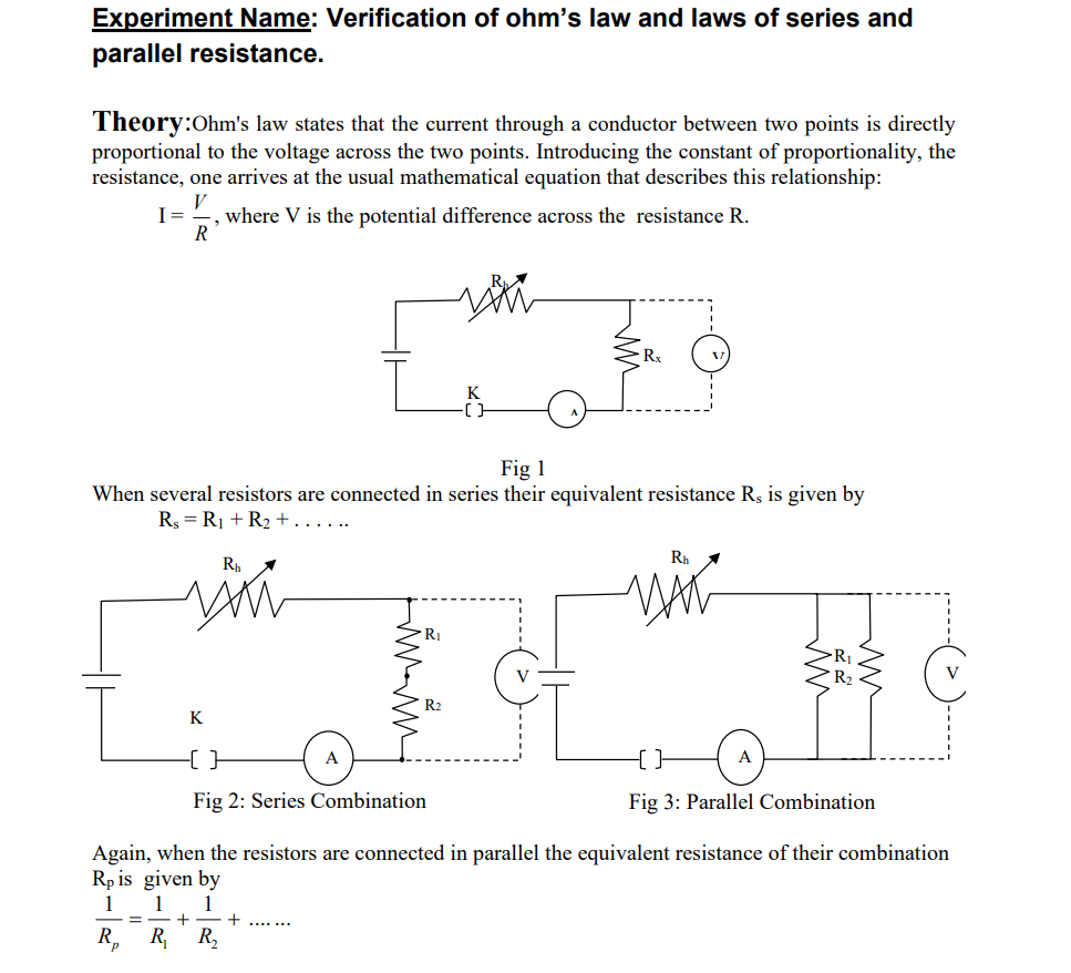Solved Experiment Name: Verification of ohm's law and laws | Chegg.com