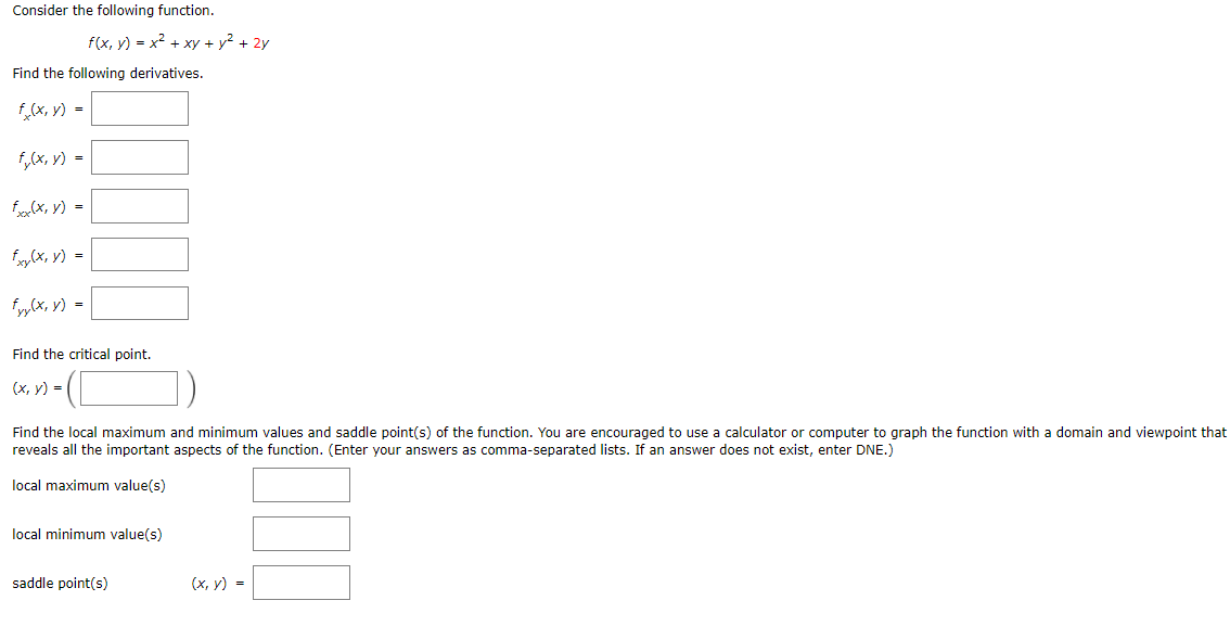 Solved Consider the following function. f(x, y) = x2 + xy + | Chegg.com