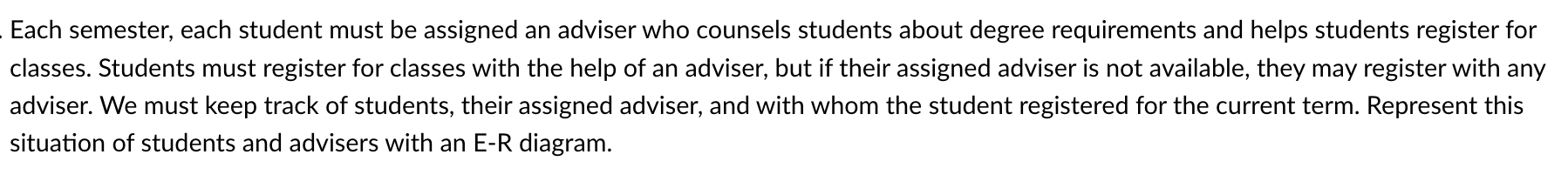 Solved Each semester, each student must be assigned an | Chegg.com
